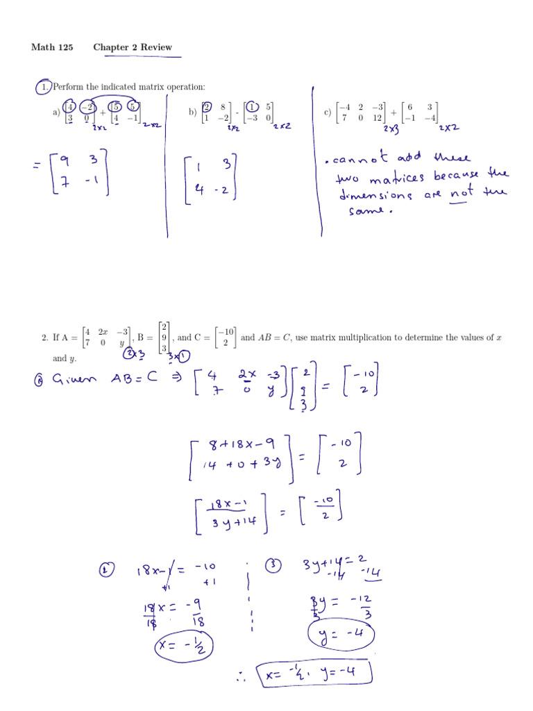 Matrix Operations and Systems Review | PDF | Matrix (Mathematics ...