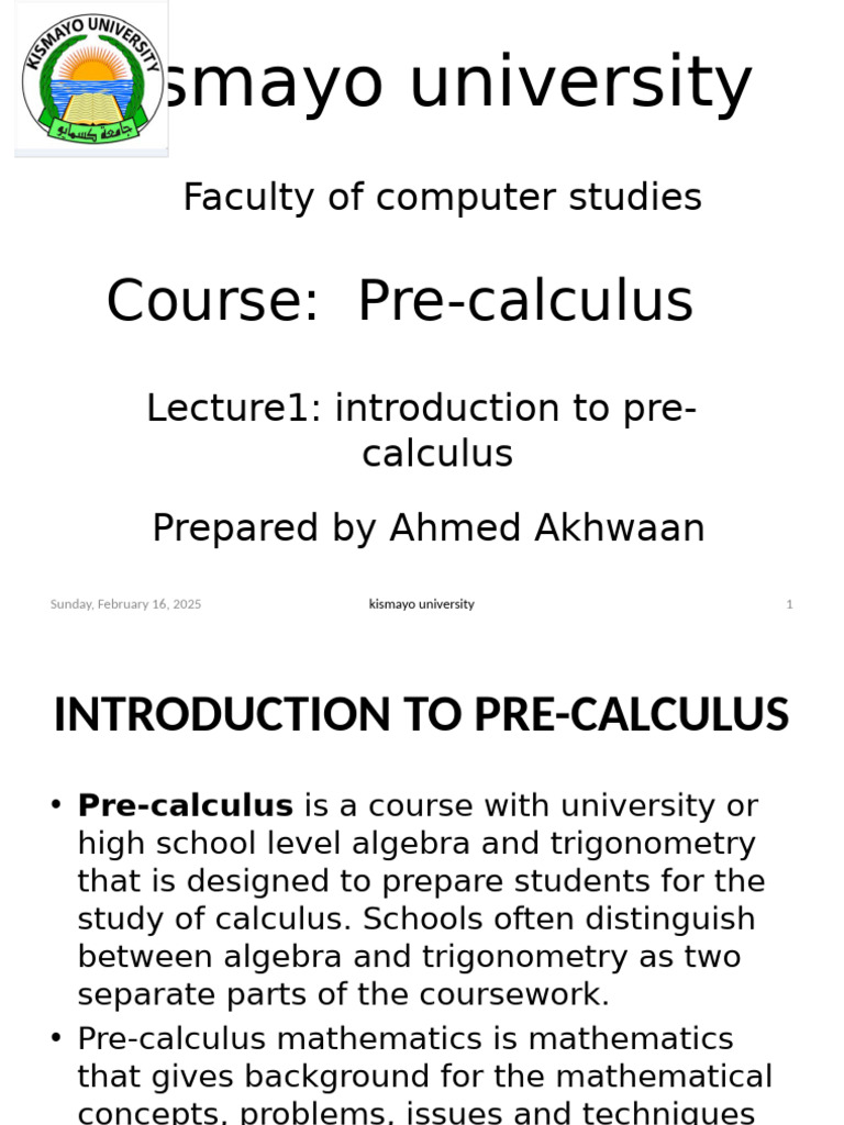Introduction to Pre-Calculus Course | PDF | Precalculus | Mathematics