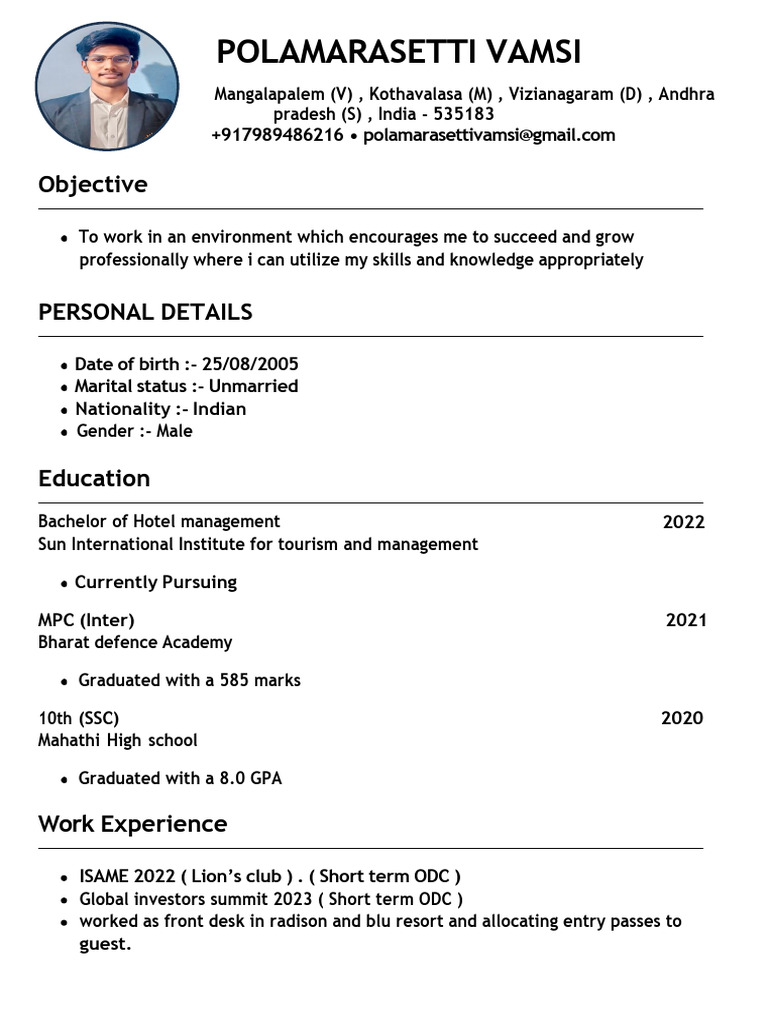 Resume Polamarasetti Vamsi | PDF