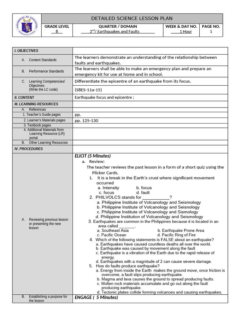 8th Grade Earthquake Lesson Plan | PDF | Earthquakes | Seismology