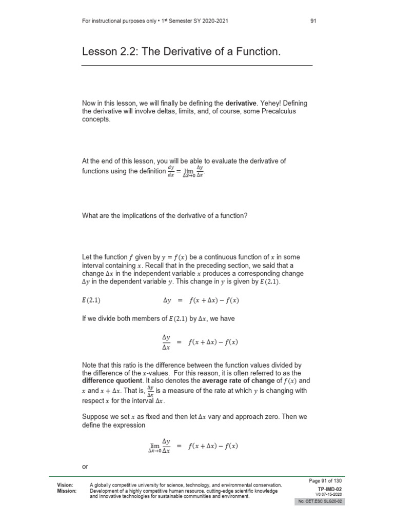 Lesson 2.2 | PDF | Derivative | Function (Mathematics)