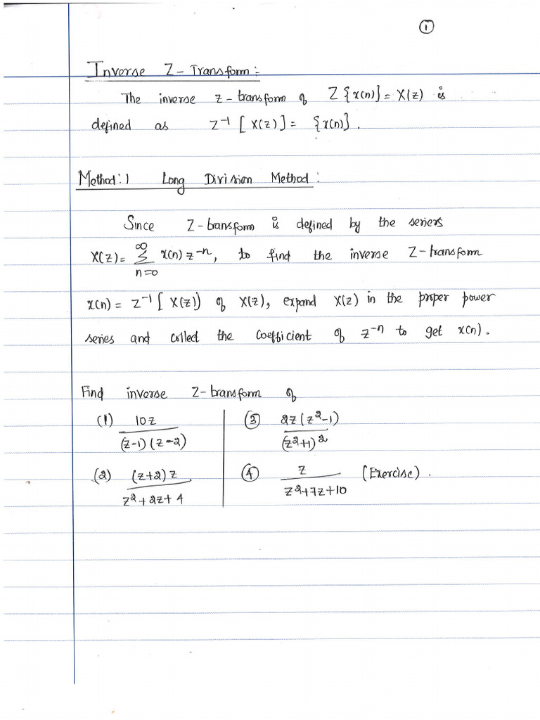 Inverse Z-transform-Long division method- partial fraction method- Convolution and Residue ...