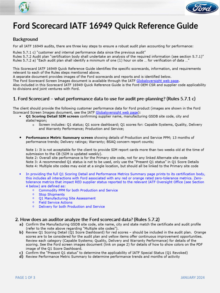 Ford Scorecard Quick Reference Guide - Jan2024 | PDF | Performance ...