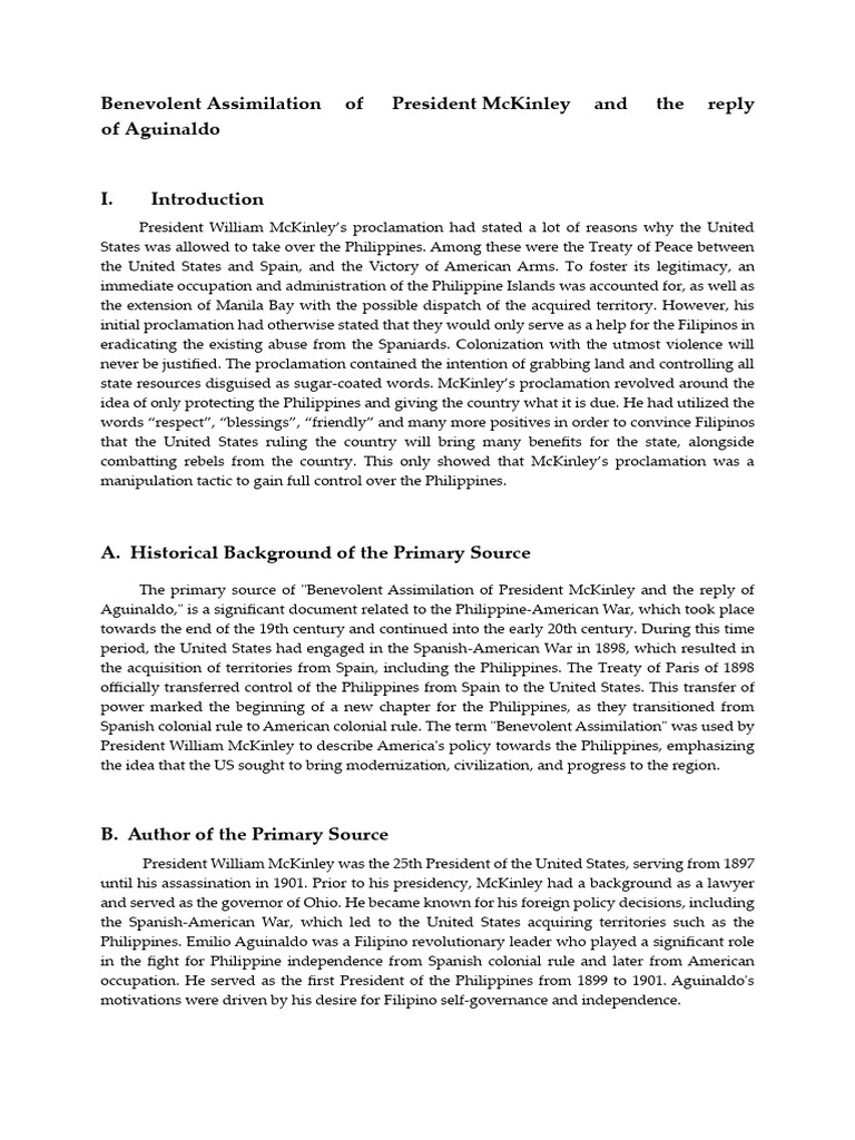 McKinley's Benevolent Assimilation Explained | PDF | Philippines