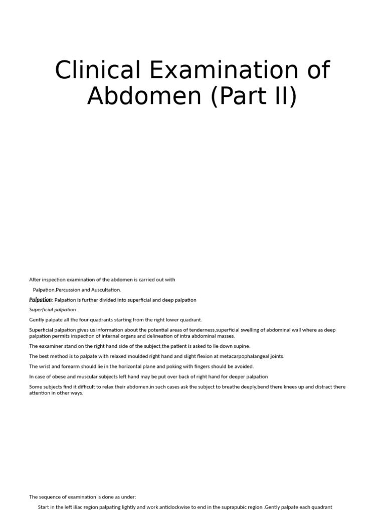 Clinical Examination of Abdomen (Part II) | PDF | Abdomen | Medical Specialties