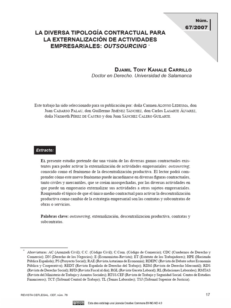 Tipos Contractuales en Outsourcing | PDF | Outsourcing | Business