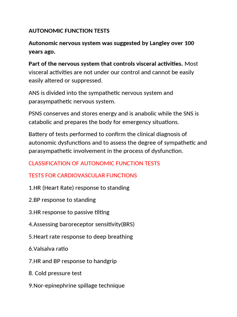 Autonomic Function Tests | PDF | Heart Rate | Physiology