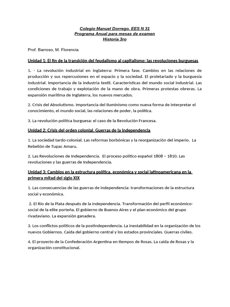 Historia 3 Programa e Intructivo EES 31 | PDF | Burguesía | Buenos Aires