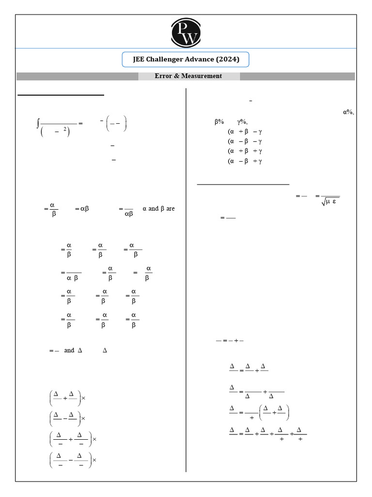 Error & Measurement Practice Sheet JEE Challengers | PDF | Mechanics | Physics