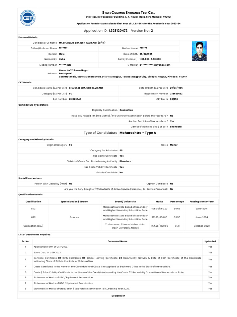 LLB Admission Form | PDF | Qualifications | Educational Stages