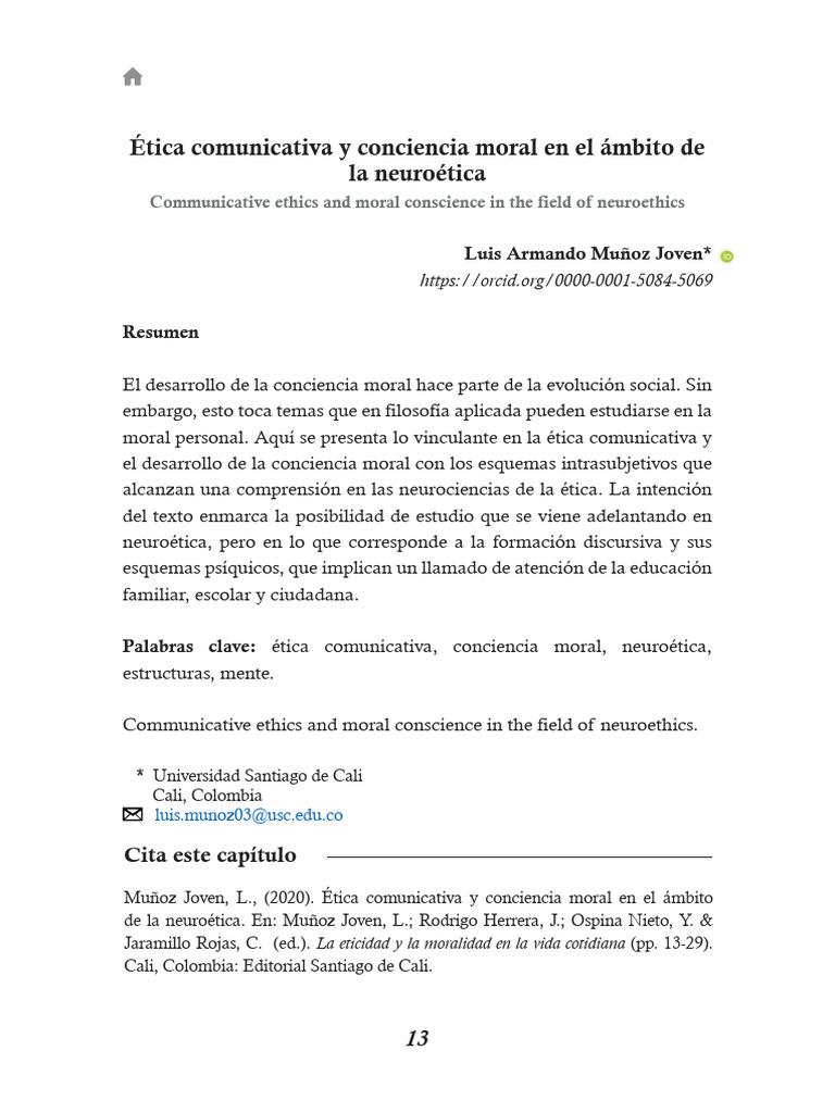 Ética Comunicativa y Conciencia Moral en El Ámbito de La Neuroética ...