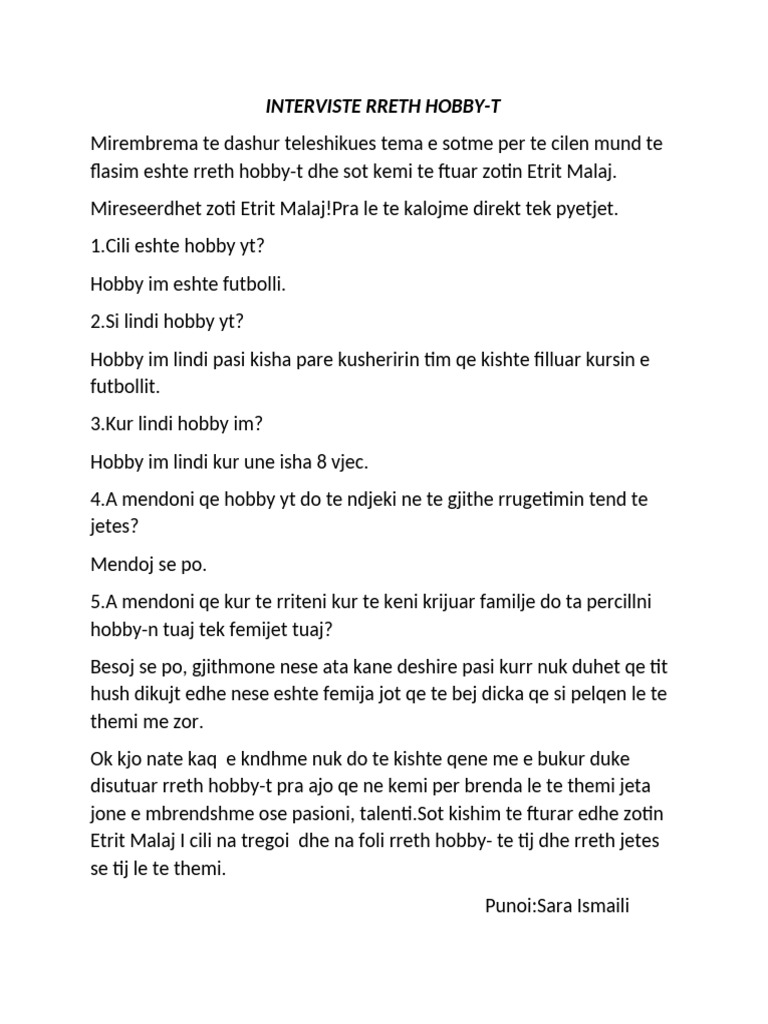 Interviste Rreth Hobby | PDF