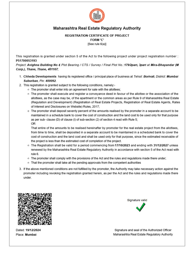 Avighna Building No 4 Project Registration | PDF | Civil Law (Common ...