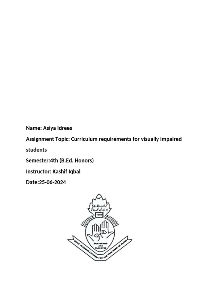 Curriculum Requirements For Visually Impaired Students | PDF | Curriculum | Visual Impairment