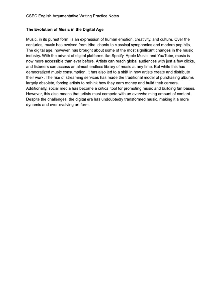 CSEC English Argumentative Writing Practice Notes (The Evolution of ...