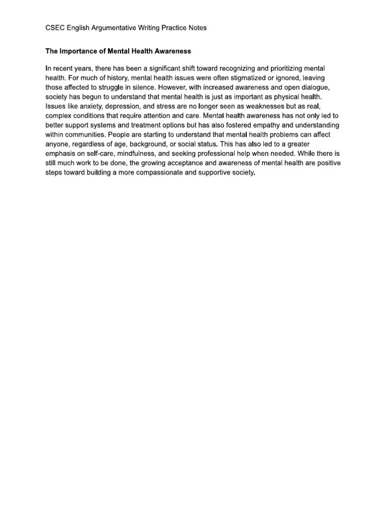 CSEC English Argumentative Writing Practice Notes(the Importance of ...