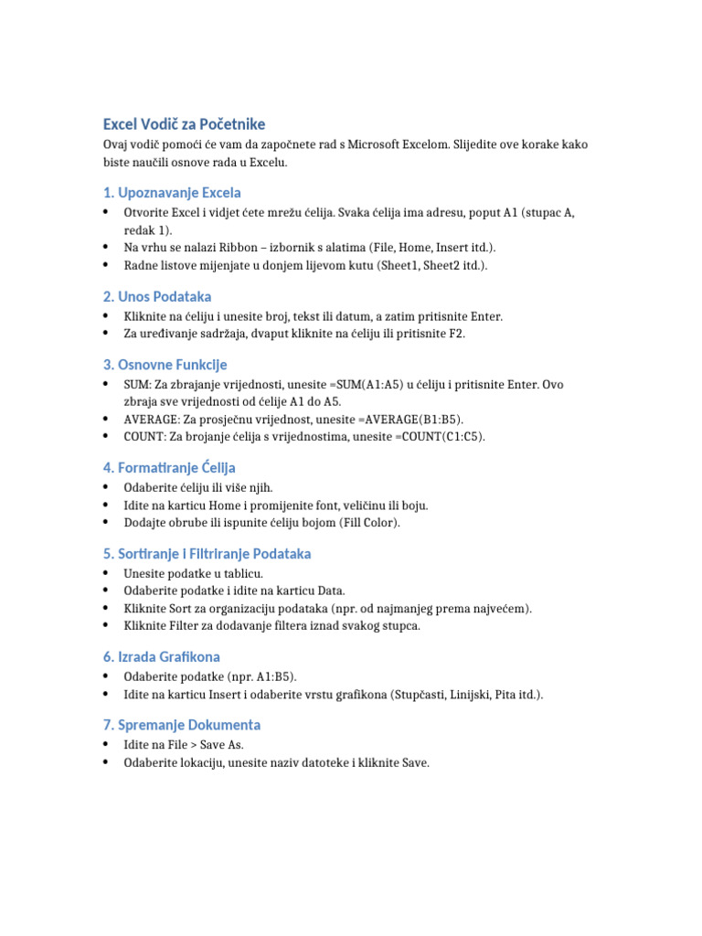Excel Vodic Za Pocetnike | PDF