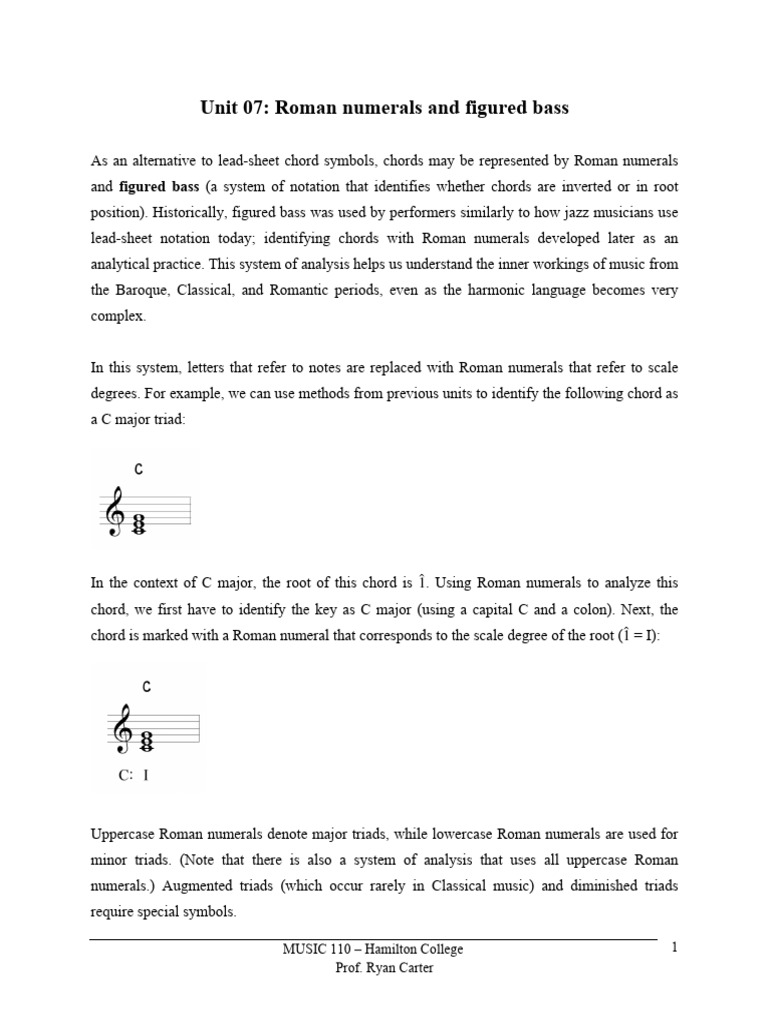 Unit 7 Guide- Roman Numerals and Figured Bass | PDF | Chord (Music ...