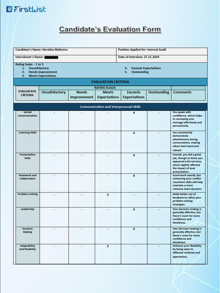 Candidate Evaluation Form | PDF | Skill | Leadership