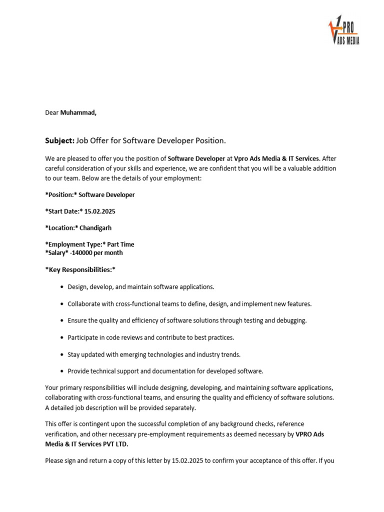 Job Offer: Software Developer Position | PDF