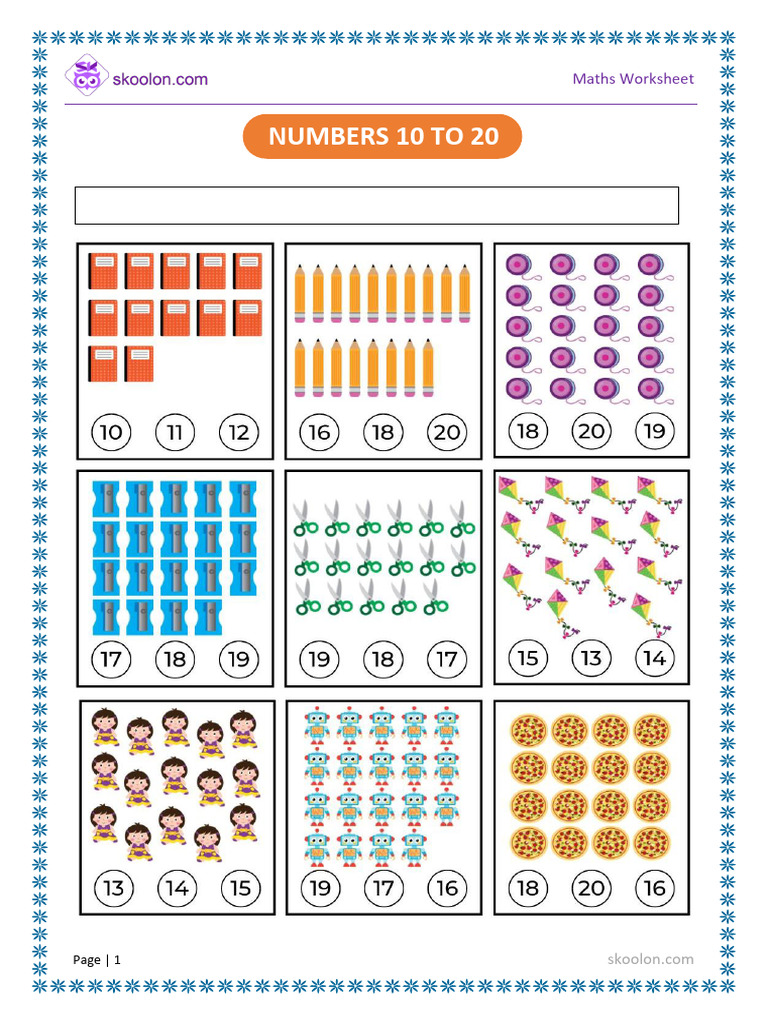 Numbers 10 to 20 Worksheet | PDF