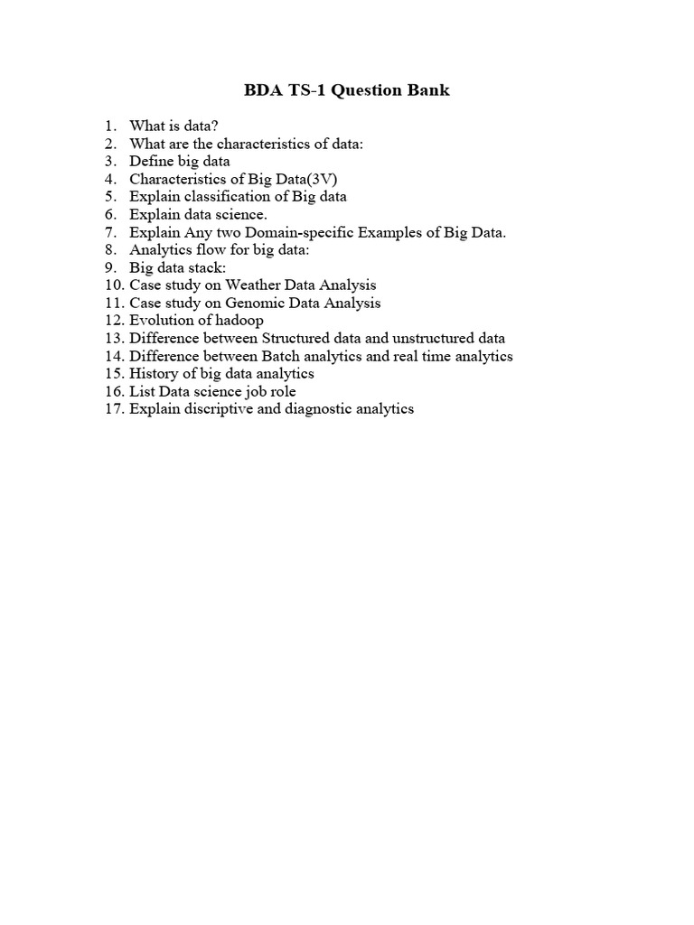 BDA TS-1 Question Bank | PDF