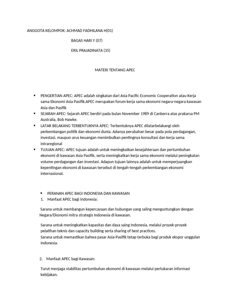 Manfaat dan Sejarah APEC untuk Indonesia | PDF