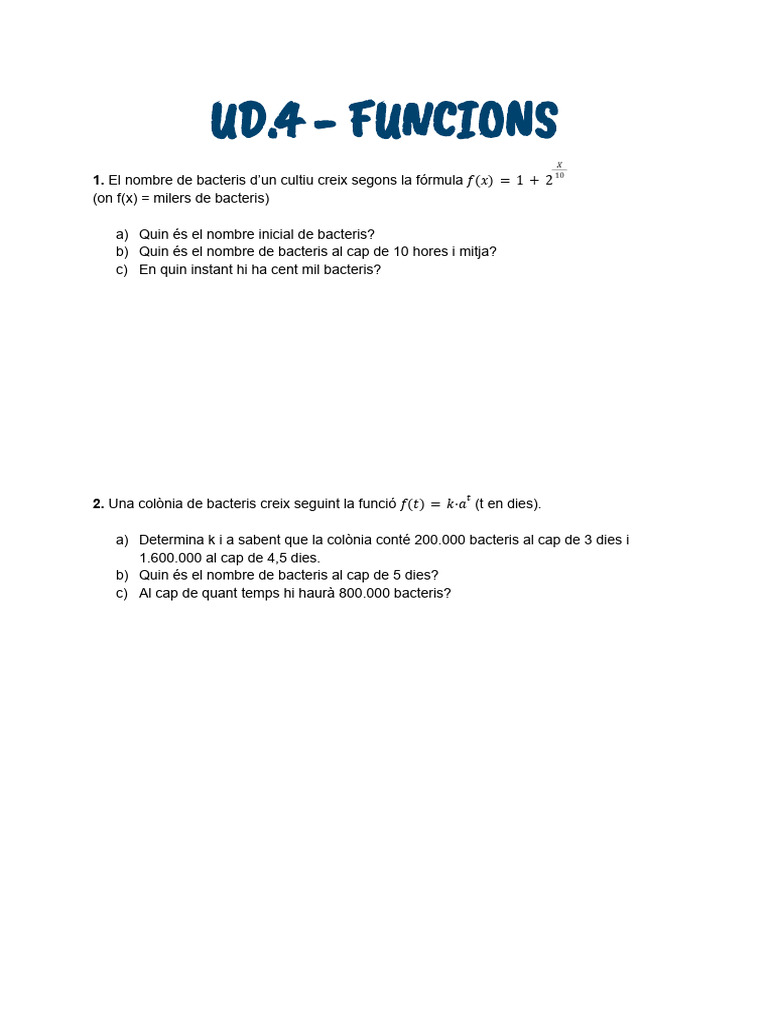 UD.4 - FUNCIONS - Exercicis de Repàs | PDF