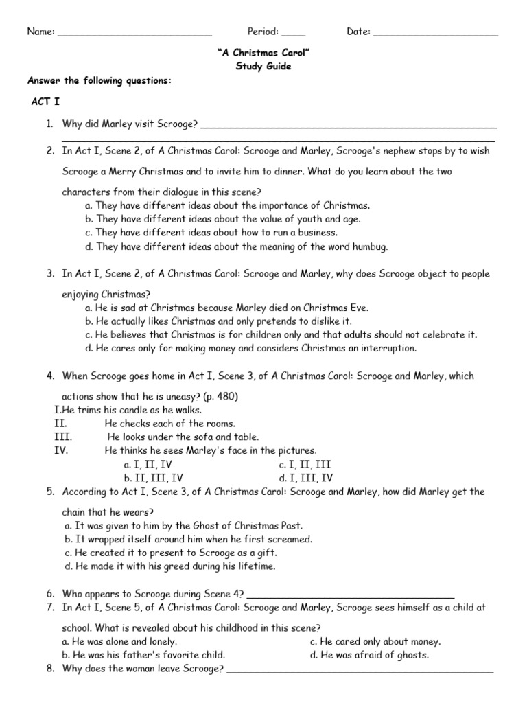 Study Guide A Christmas Carol 7th Grade | PDF | Ebenezer Scrooge | A ...