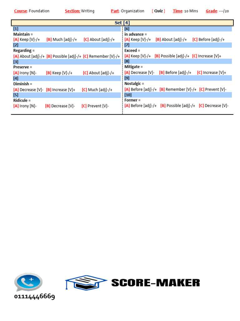 Vocab Clusters - Set (4) - 1 | PDF