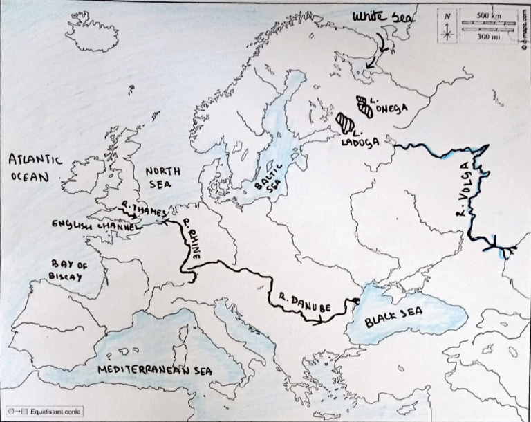 Map of Europe - Water Bodies SOCIAL STUDIES VII 04 02 2025 | PDF