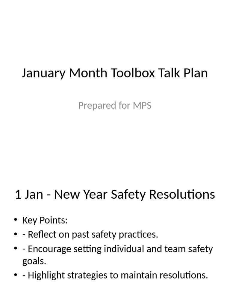 January Safety Toolbox Talk Plan | PDF | Personal Protective Equipment ...