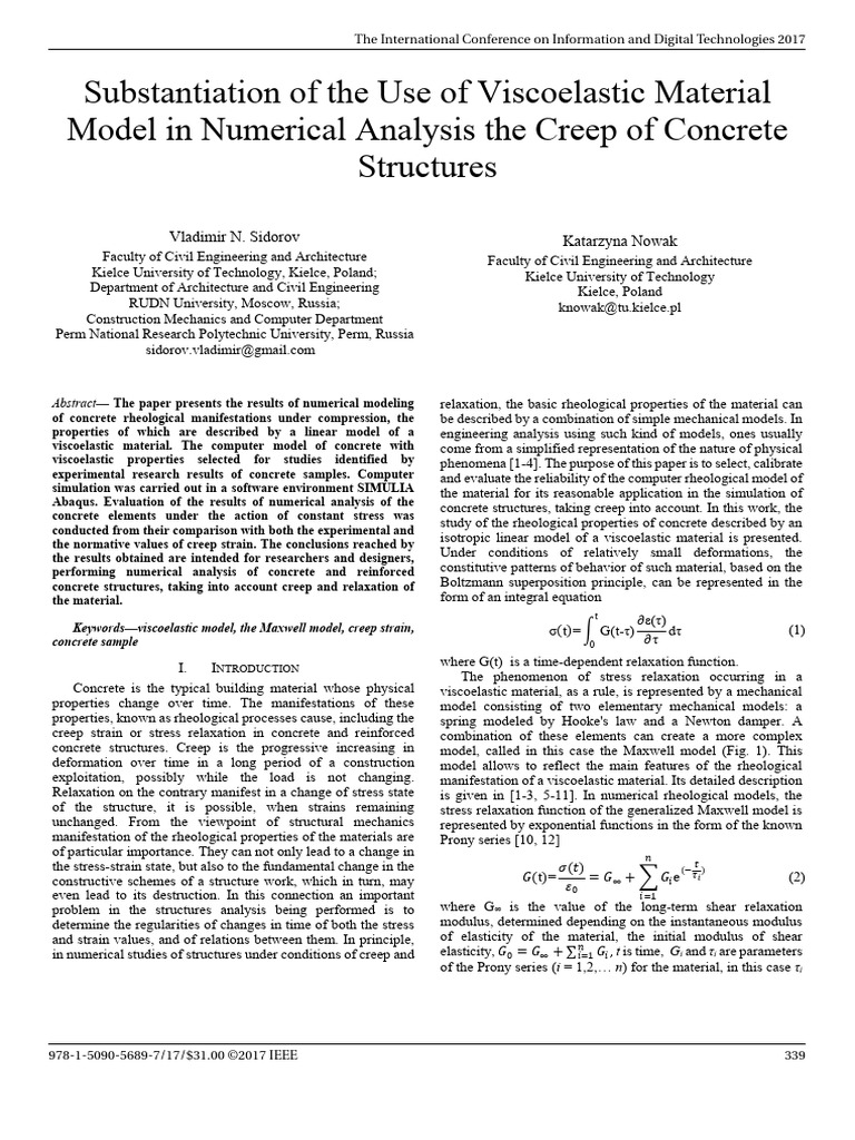 2017-Substantiation of The Use of Viscoelastic Material Model in Numerical Analysis The Creep of ...