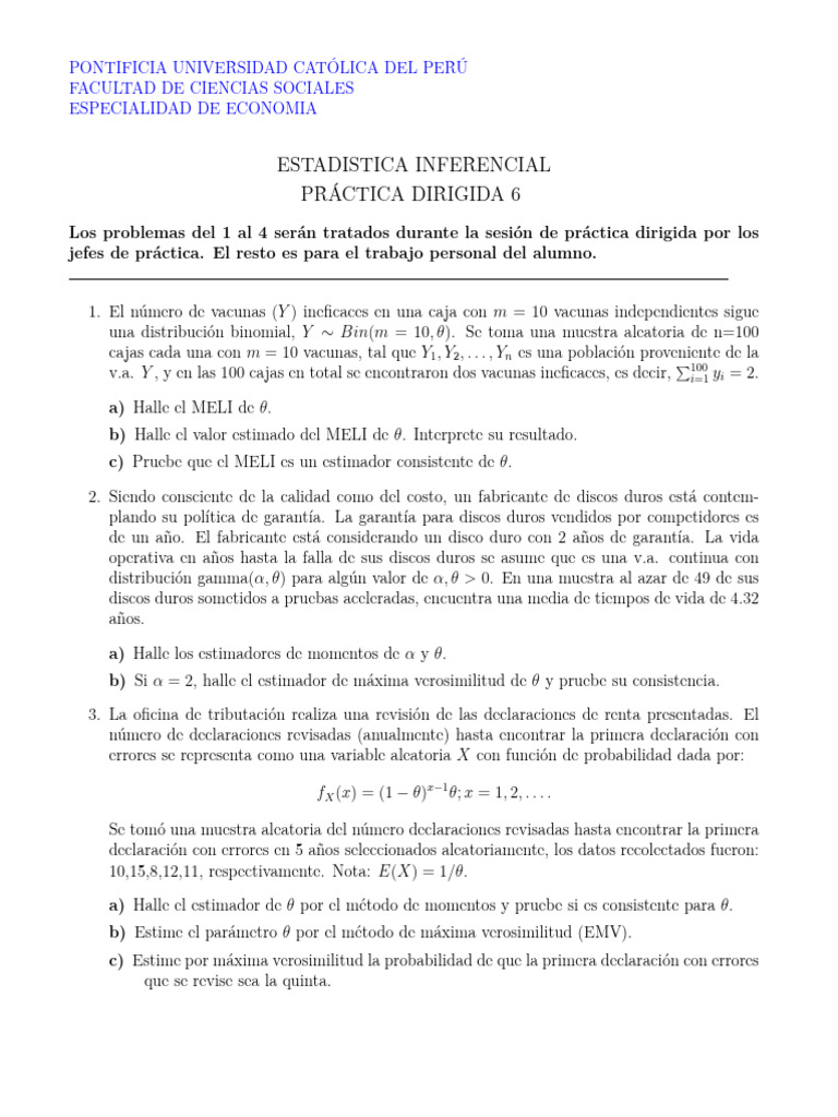 PD6 2024 1 | PDF | Mínimos cuadrados ordinarios | Teoría de la estimación