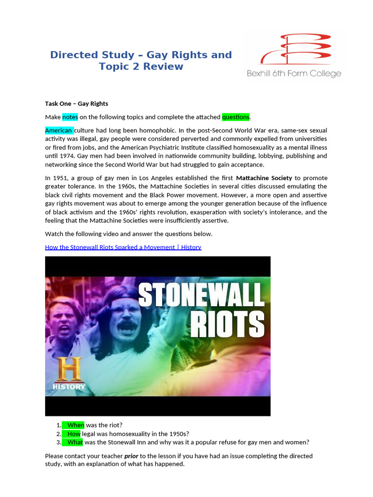 Gay Rights Movement Overview and Study | PDF | Homosexuality | Patriarchy