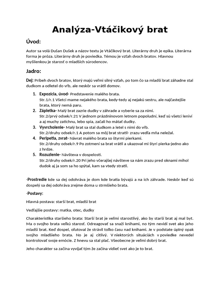 Analýza-Vtacikovy Brat | PDF