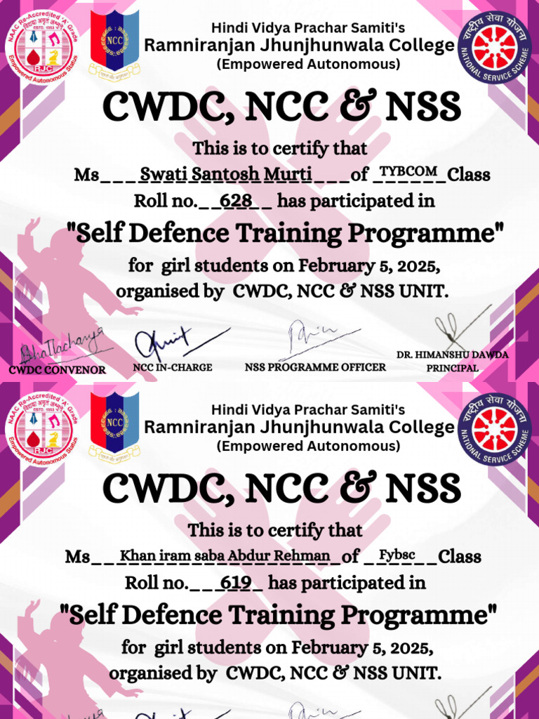 Self Defence Training Programme Certificate - Compressed | PDF
