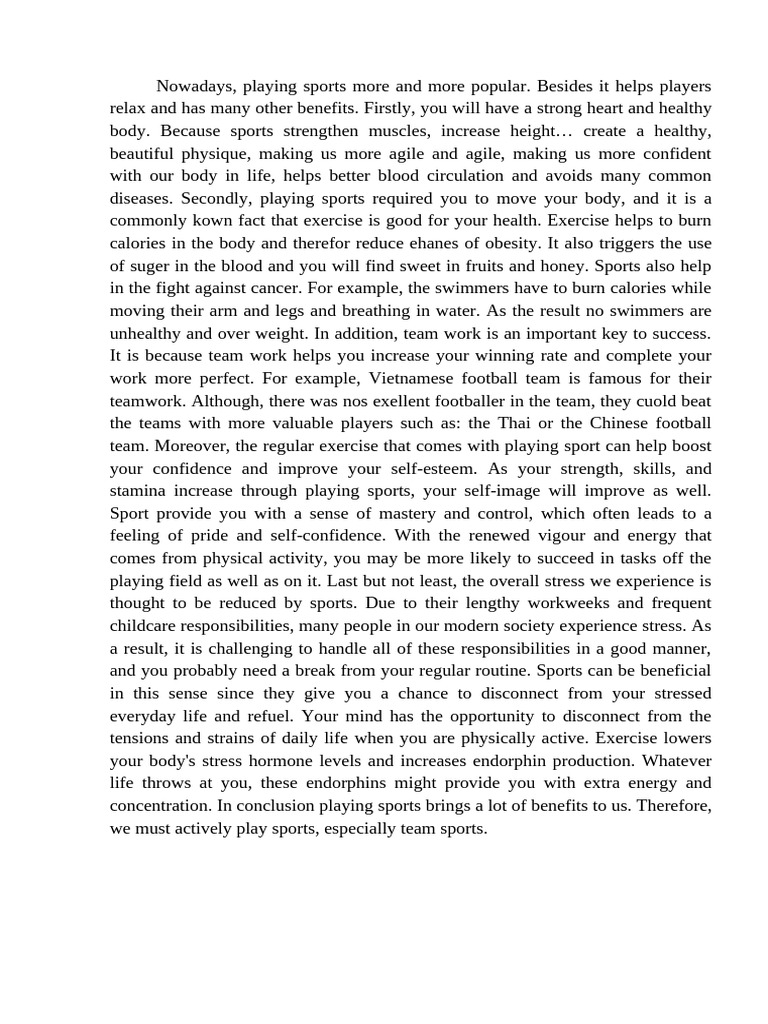 Benefits of Playing Sports | PDF | Physical Fitness | Determinants Of ...