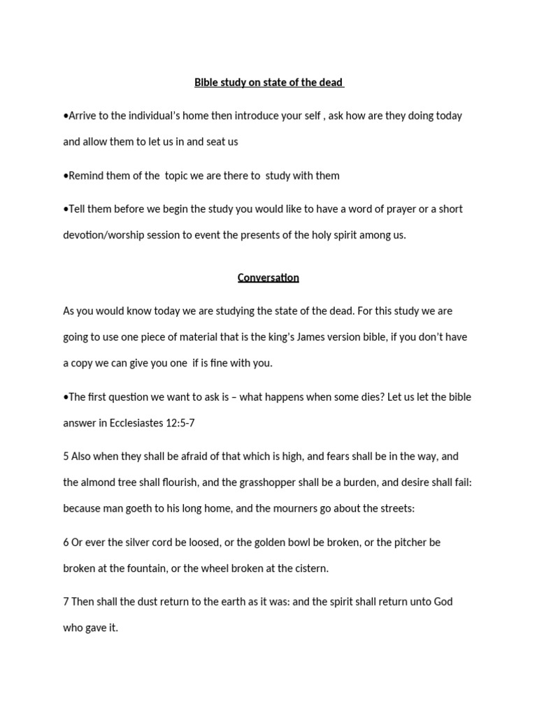 Bible Study: Understanding the Dead | PDF | Religious Belief And Doctrine