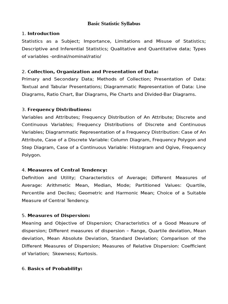 Comprehensive Basic Statistics Syllabus | PDF