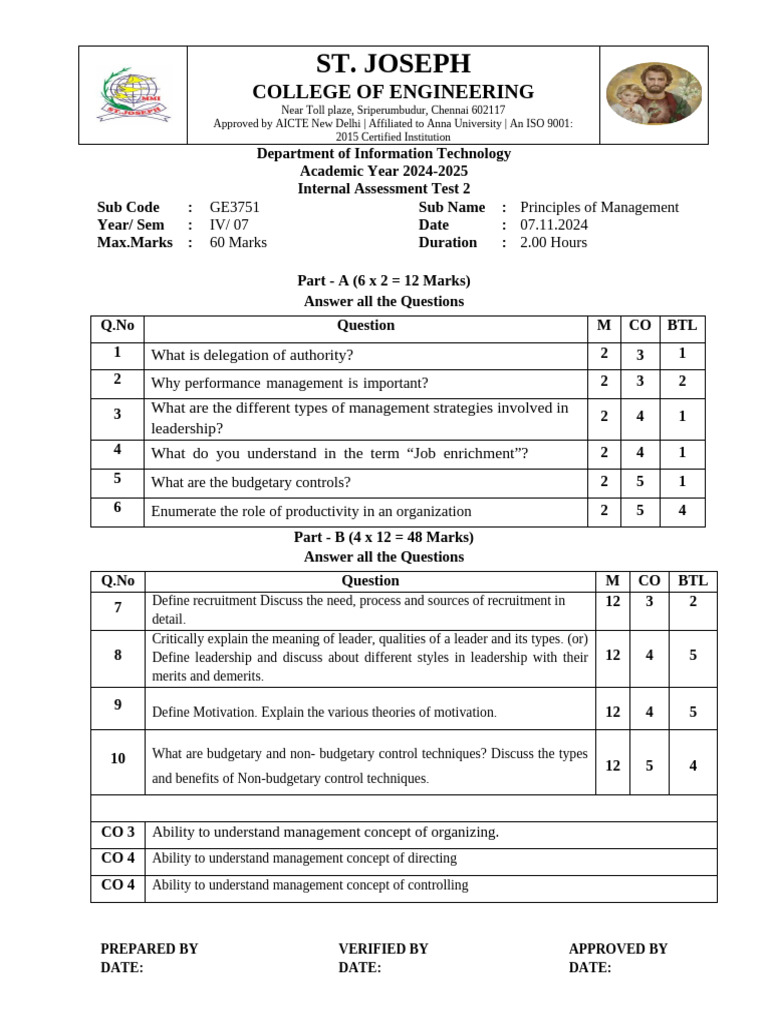 POM IAT 2 QP (2) | PDF | Psychology | Business