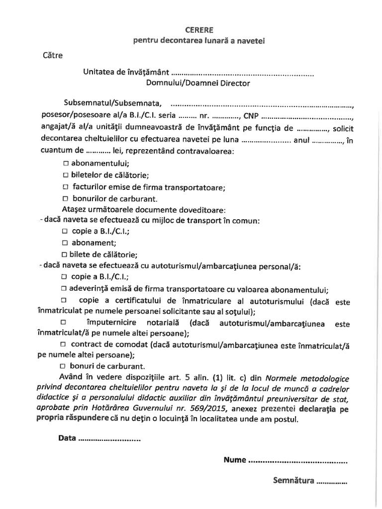 Cerere Naveta Si Declaratie | PDF