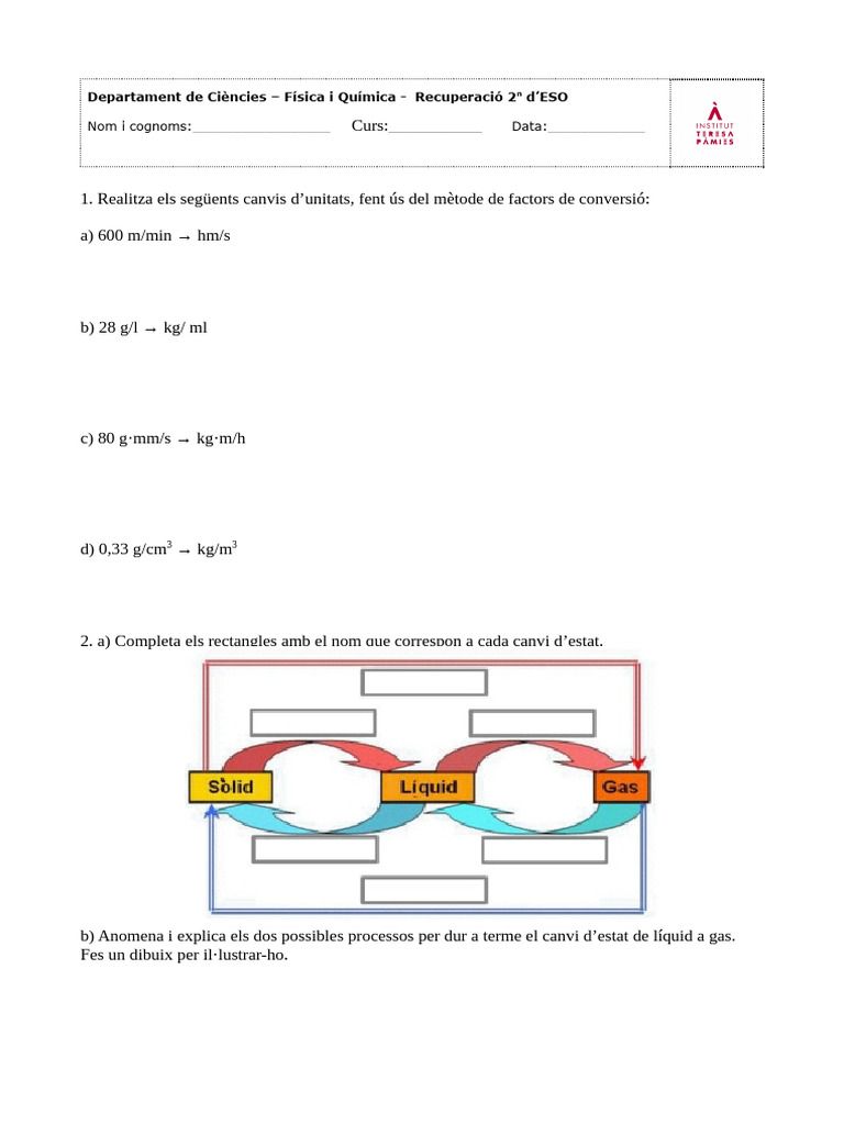 Examen Recuperació 2n d'ESO | PDF