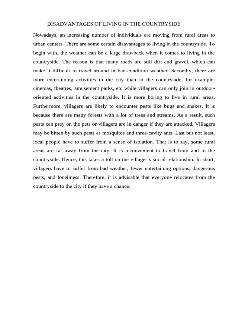 disadvantage of living in the countryside | PDF