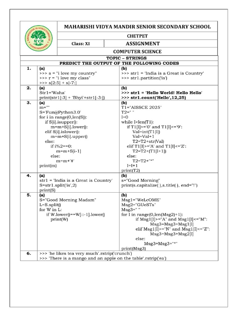 CLASS 11 CS ASSIGNMENT FOR ANNUAL EXAM | PDF