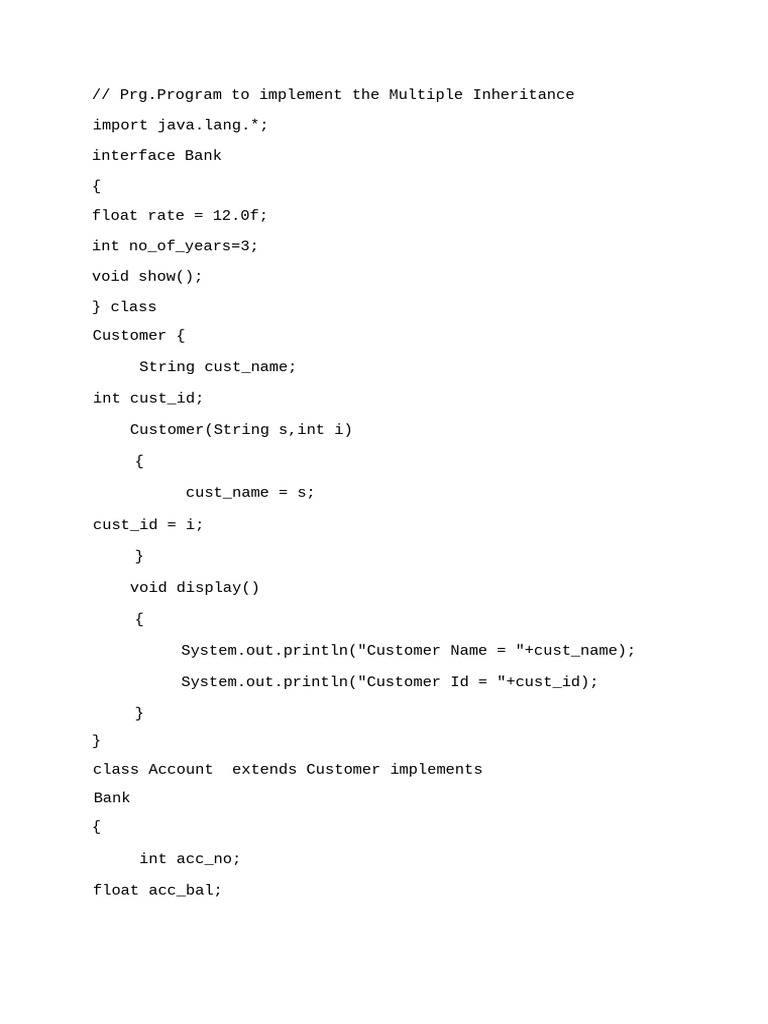 Java Multiple Inheritance Example | PDF