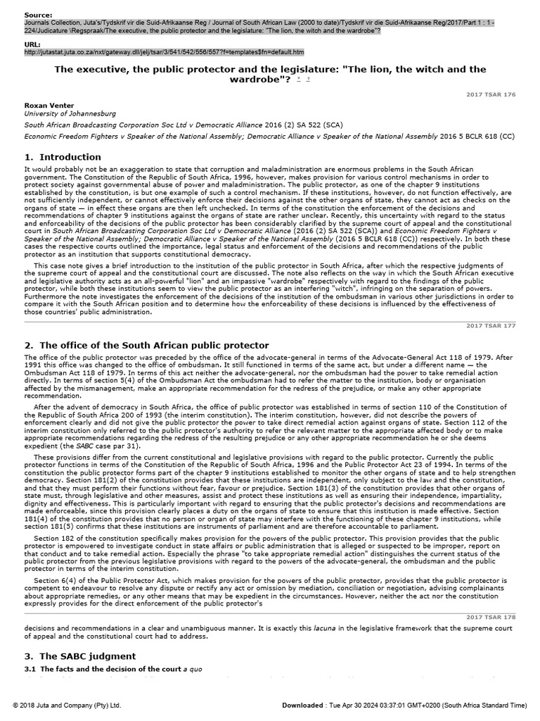 The Executive, The Public Protector and The Legislature The Lion | PDF ...