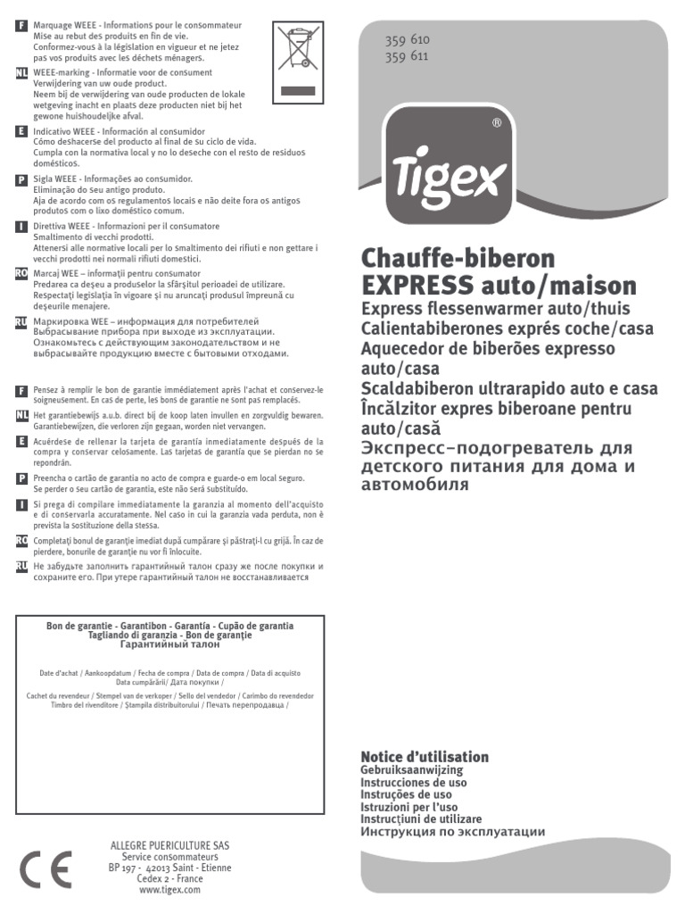 Notice Chauffe Biberon Tigex