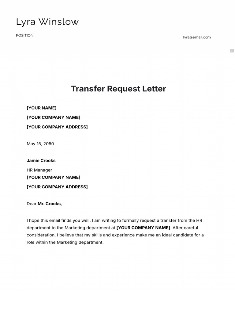 Transfer Request Letter Template | PDF