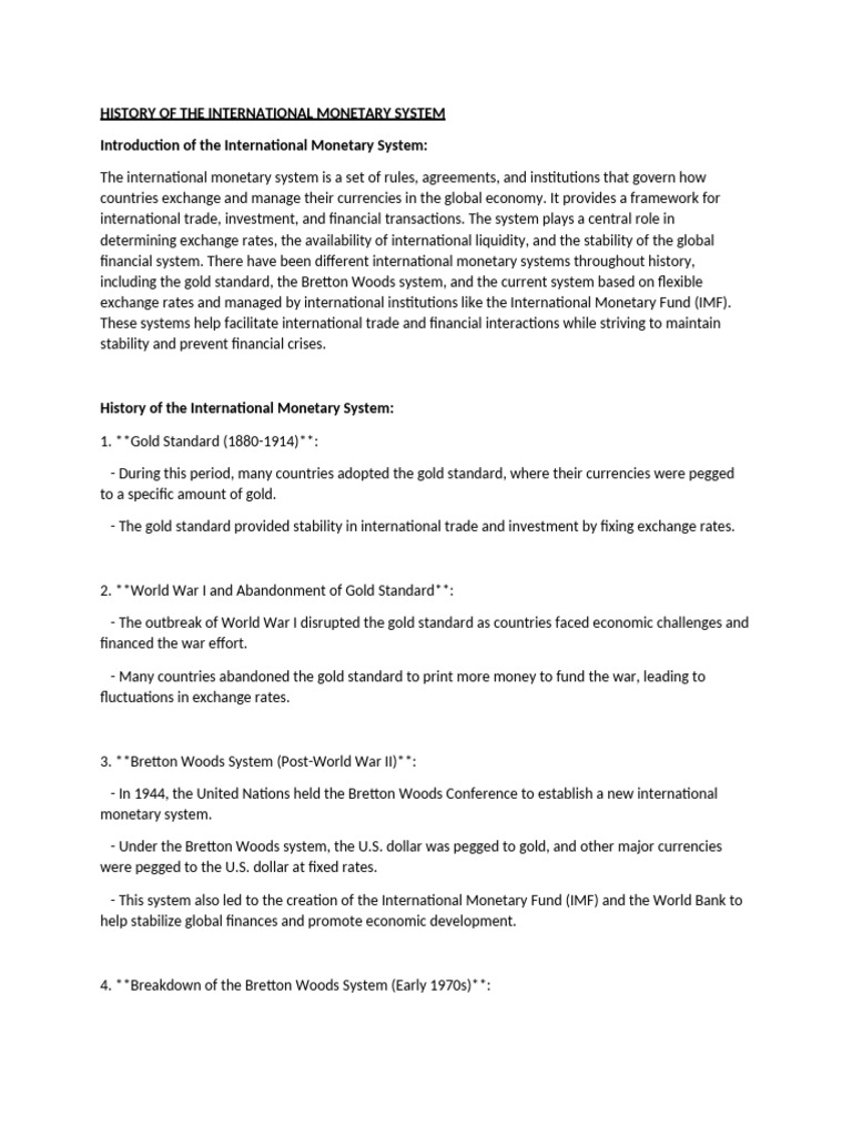 Evolution of Global Monetary Systems | PDF | Bretton Woods System ...